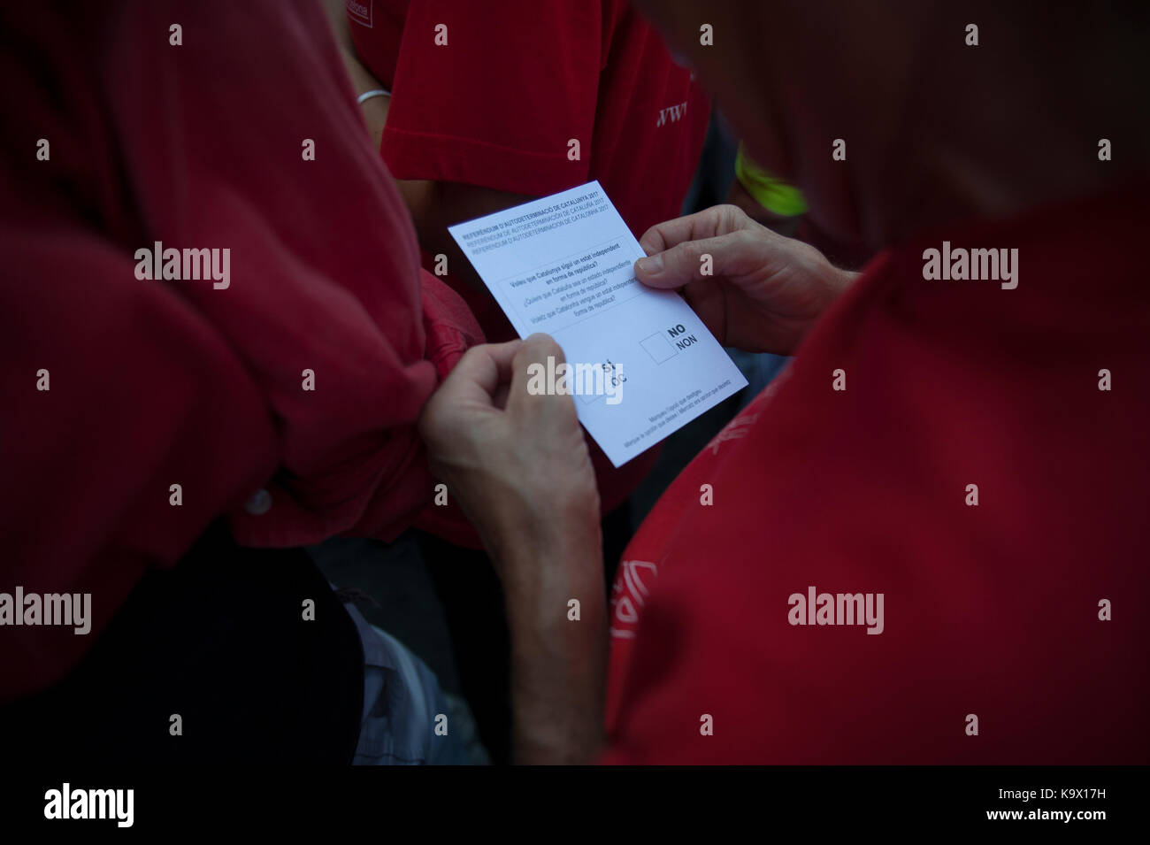 Spain. September 24th, 2017. Ballot papers thrown by demonstrators ...