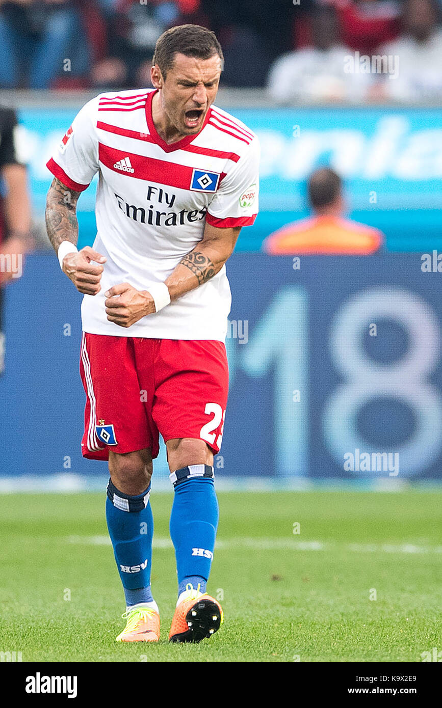 Leverkusen, Germany. 24th Sep, 2017. Hamburg's Sejad Salihovic reacts ...
