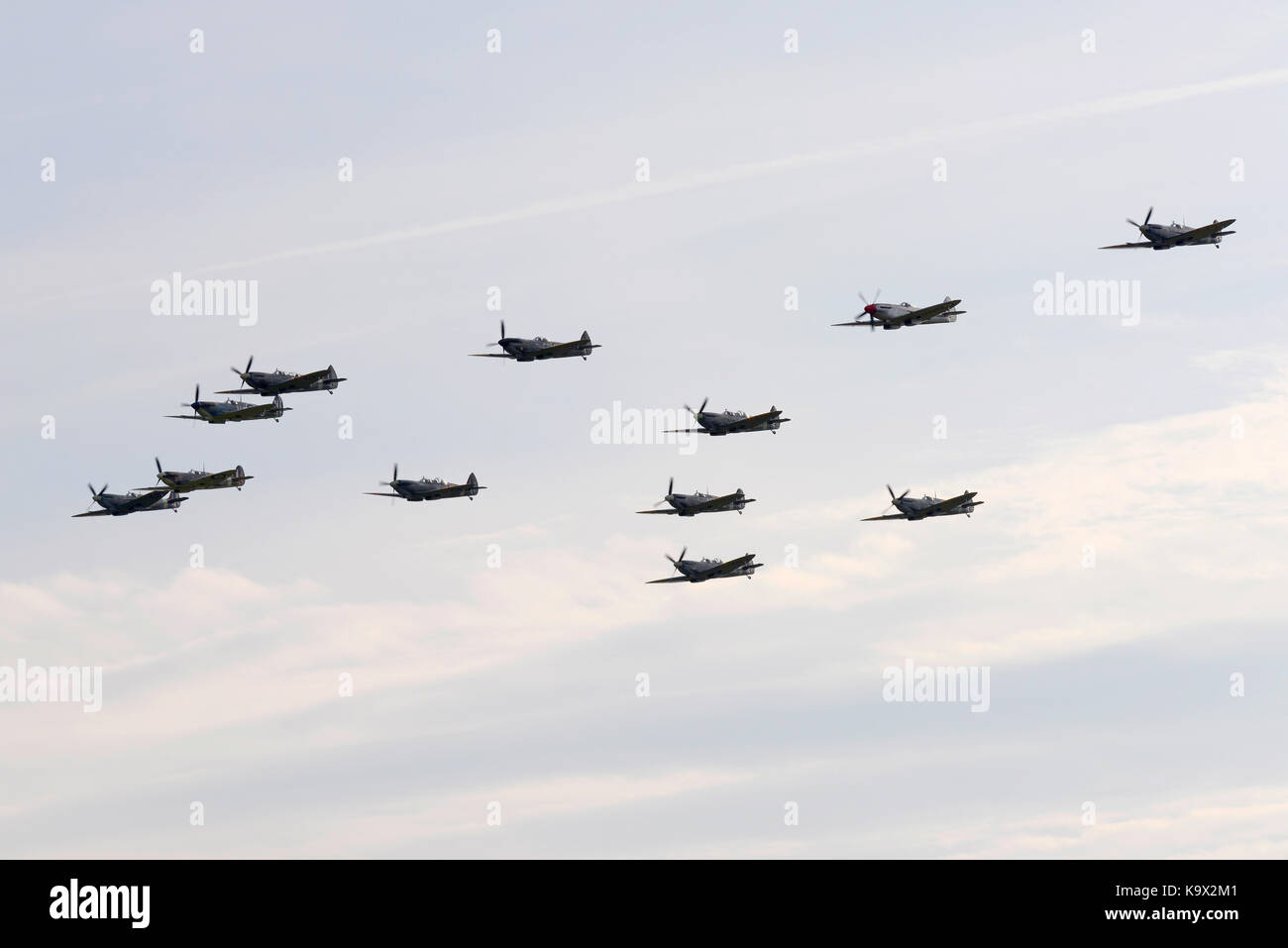 Spitfire formation at the Duxford September Airshow. Large formation ...