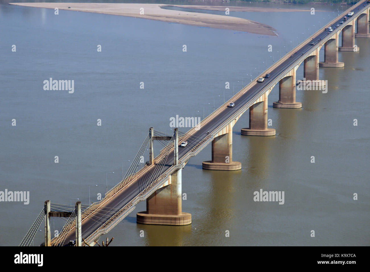 Lao-Nippon Bridge, a Japanese-funded concrete suspension bridge over ...