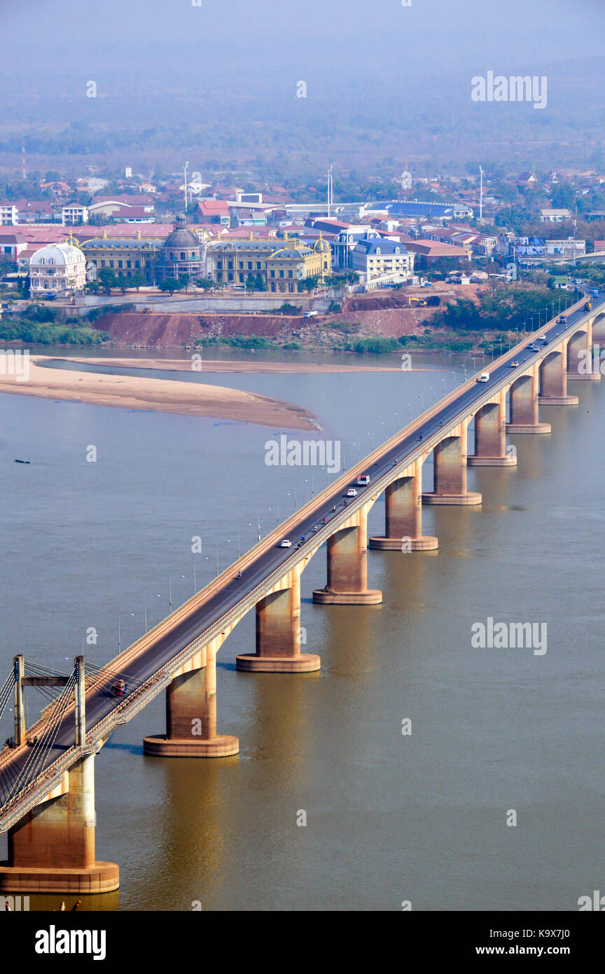 Lao-Nippon Bridge, a Japanese-funded concrete suspension bridge over ...
