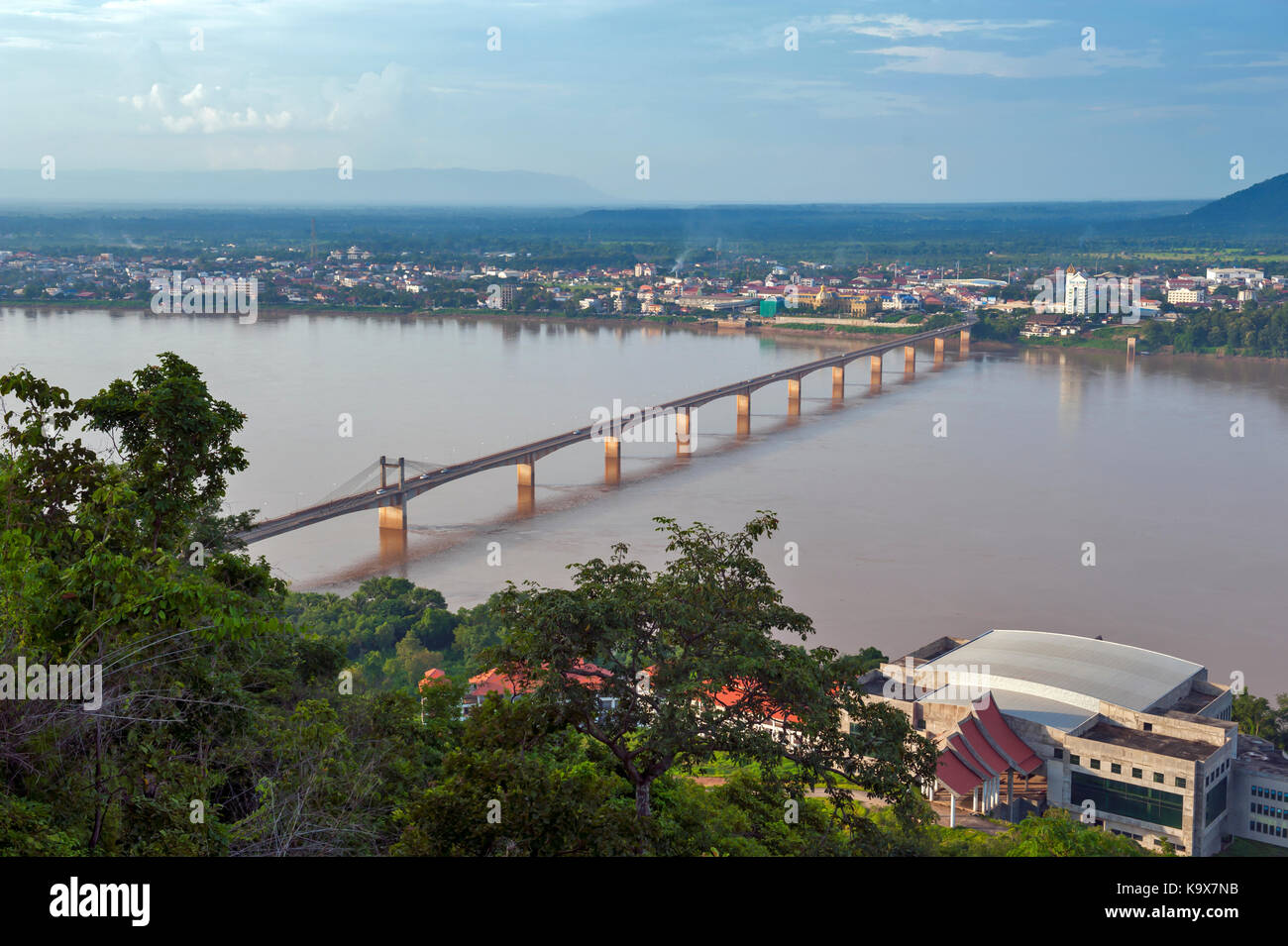 Lao-Nippon Bridge, a Japanese-funded concrete suspension bridge over ...