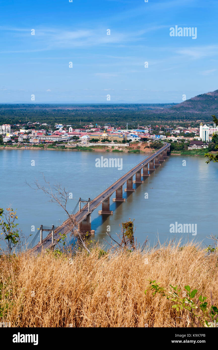 Lao-Nippon Bridge, a Japanese-funded concrete suspension bridge over ...
