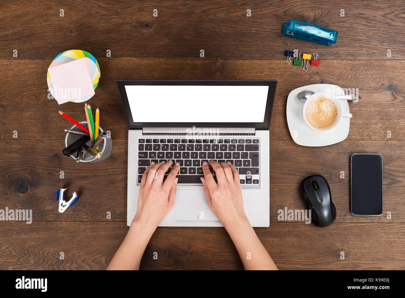 Close-up Of Person Hands Working On Laptop At Desk Stock Photo - Alamy