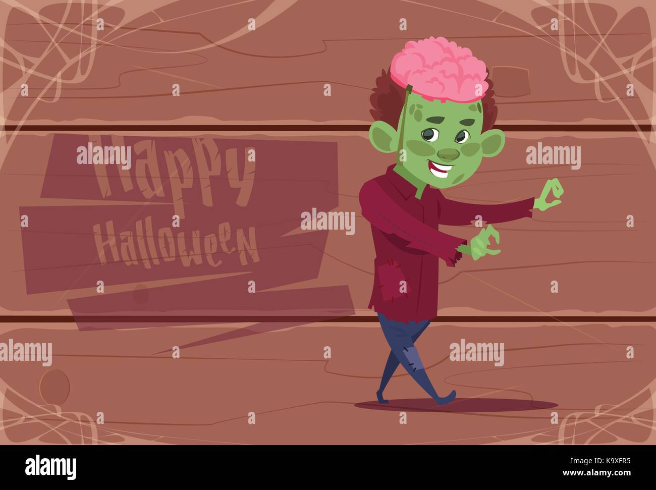 Cute Kid Wear Zombie Costume, Happy Halloween Banner Party Celebration ...