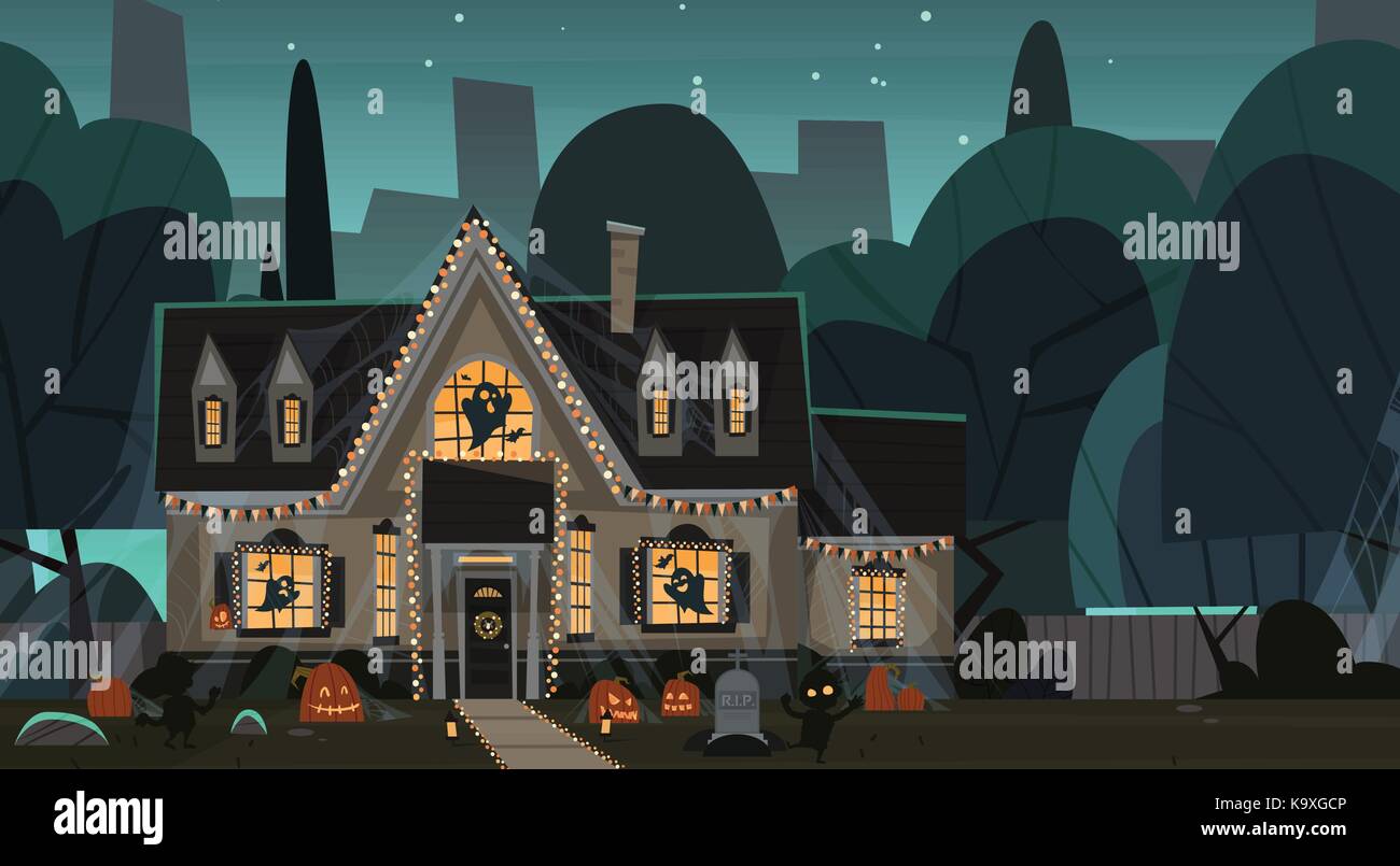 House front door night Stock Vector Images - Alamy