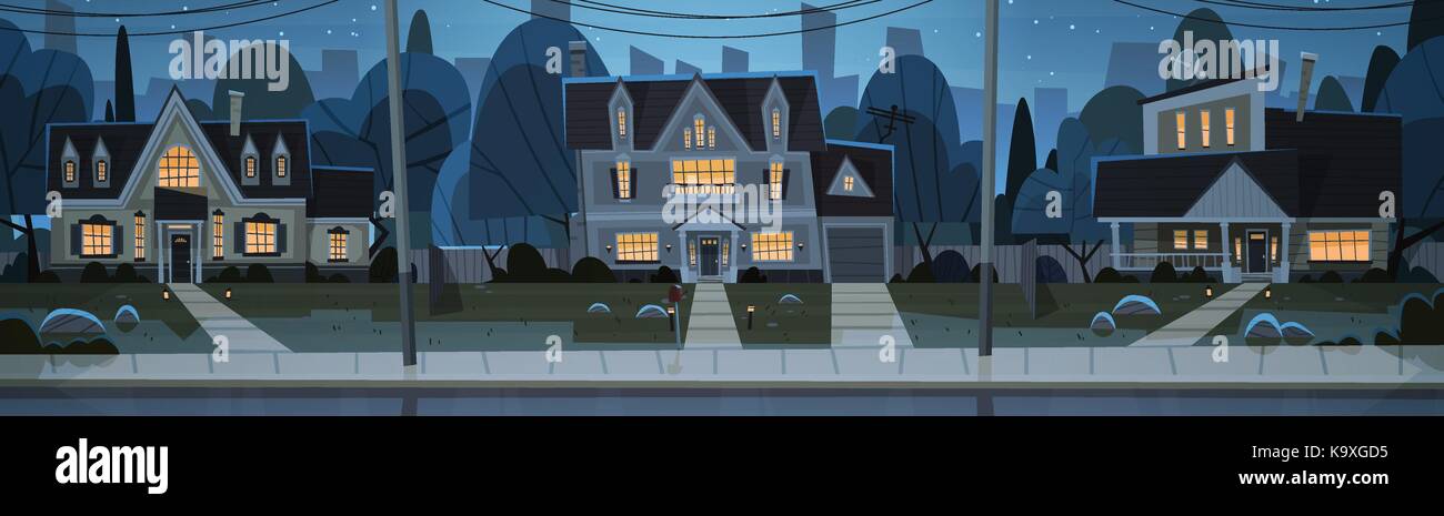 Night town street cottage Stock Vector Images - Alamy