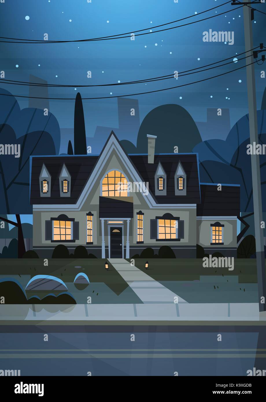 Cute Cartoon House Night
