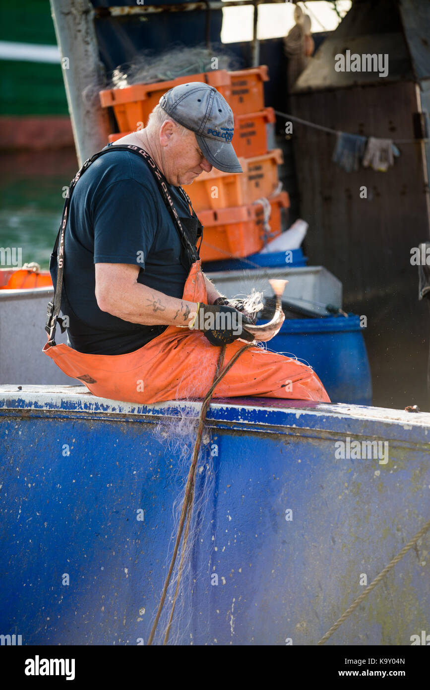 Local fisherman inthe harbour, Sassnitz, Baltic Sea, Rügen, Mecklenburg ...