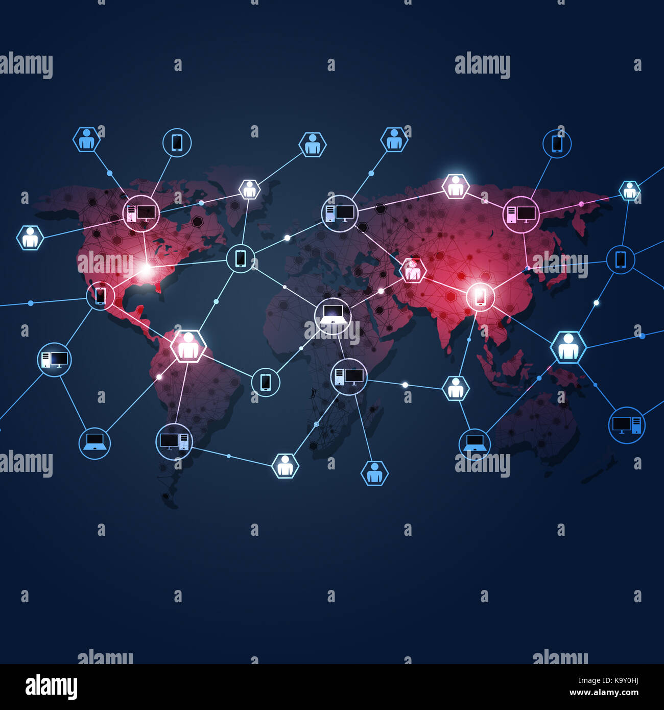 abstract network digital communications concept blue technology ...