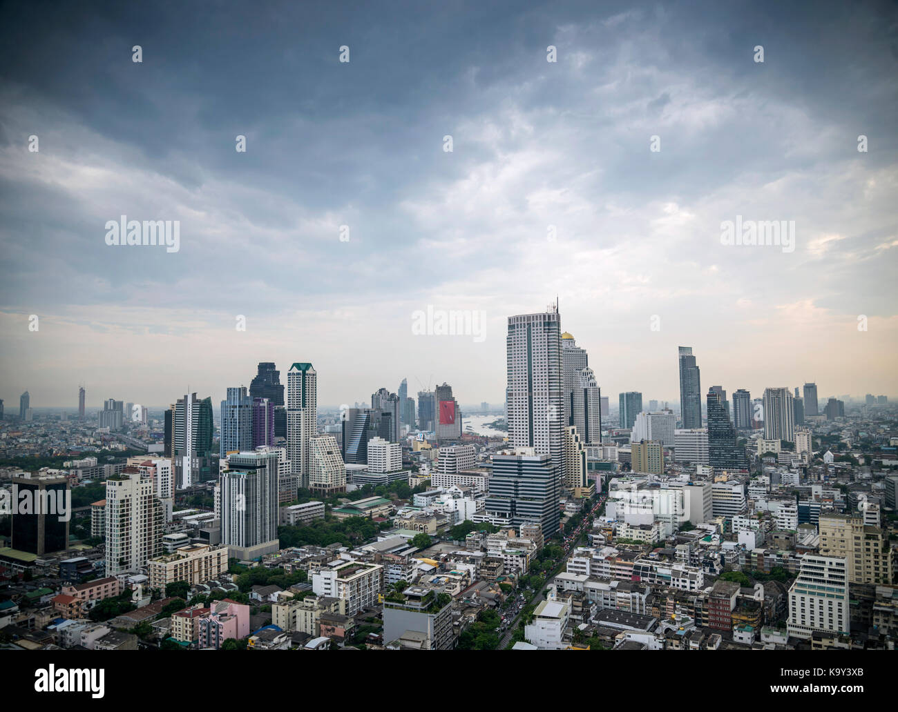view of central silom business district skyscrapers in bangkok thailand ...