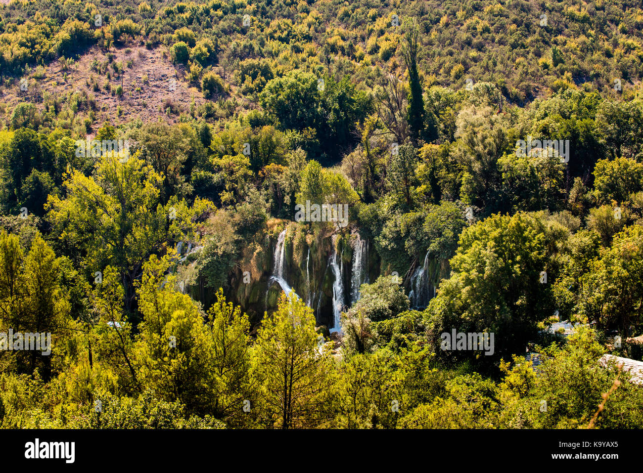 View of the Kravica large tufa waterfalls on the River Trebižat in the ...
