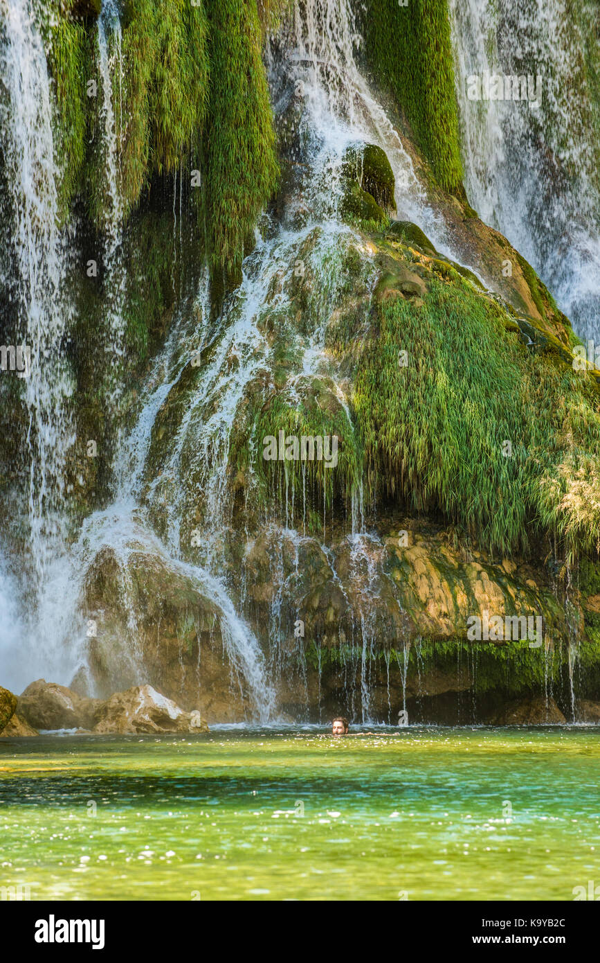 View of the Kravica large tufa waterfalls on the River Trebižat in the ...