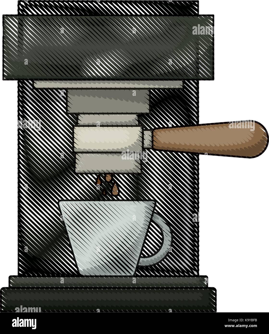coffee espresso machine front view colored crayon silhouette Stock ...