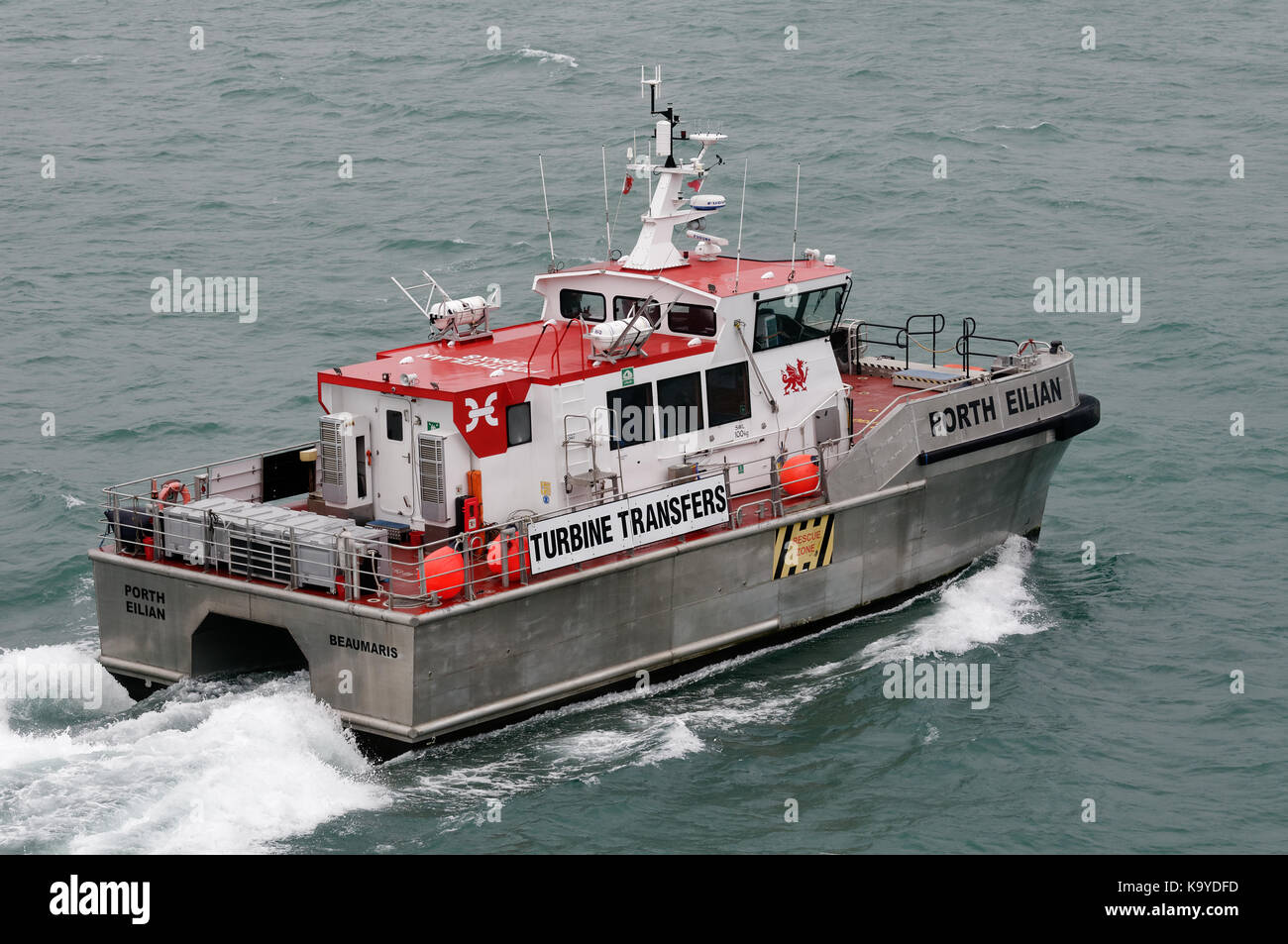 A CTV (crew transfer vessel) at the Rampion Offshore Windfarm, near ...