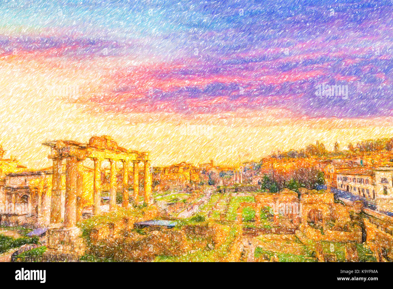 sunset above the ancient ruins of the Roman Forum Stock Photo - Alamy
