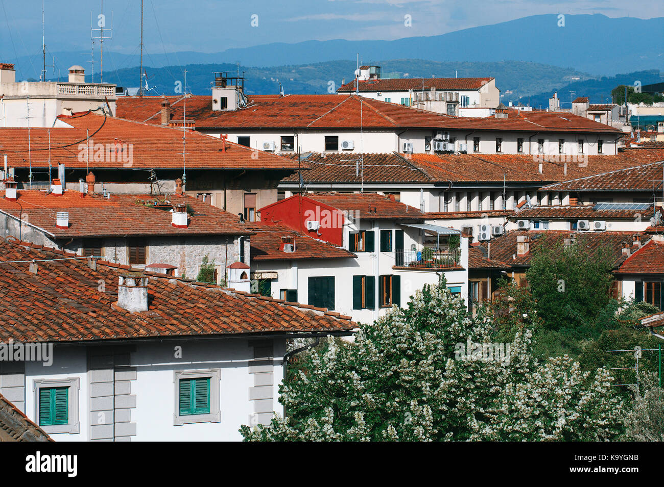 Scenic City View. A view of the city and typical red roofs from a high ...
