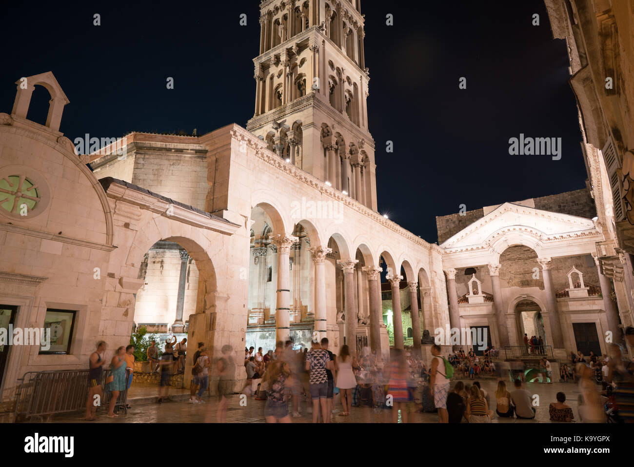 Split, Croatia - July 20, 2016: a lot of people at the peristyle in the ...