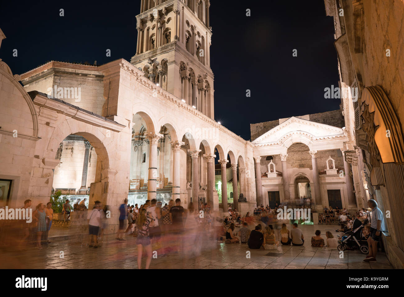 Split, Croatia - July 20, 2016: a lot of people at the peristyle in the ...