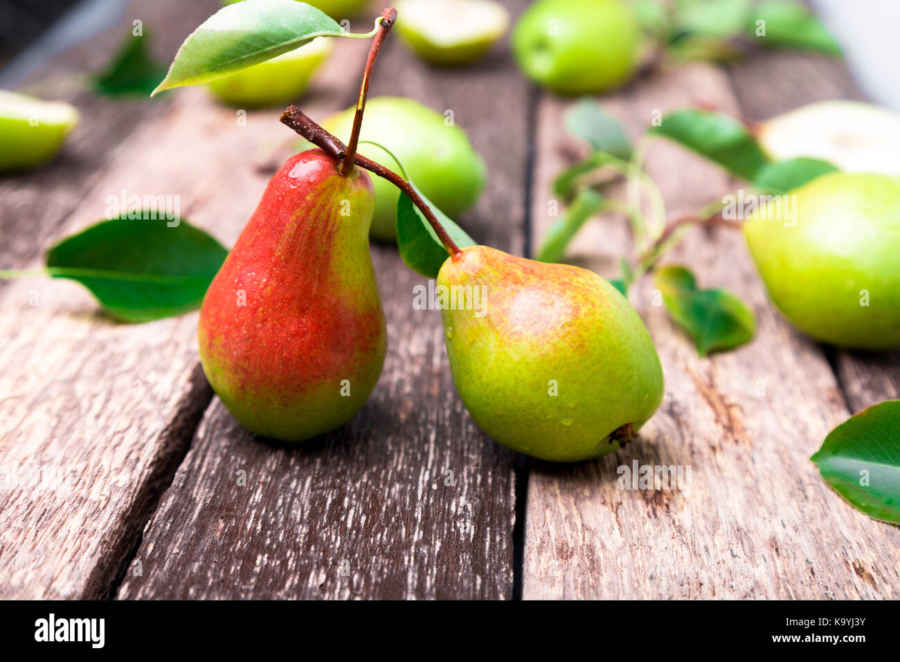 Pear on wooden rustic background. Autumn harvest Stock Photo - Alamy