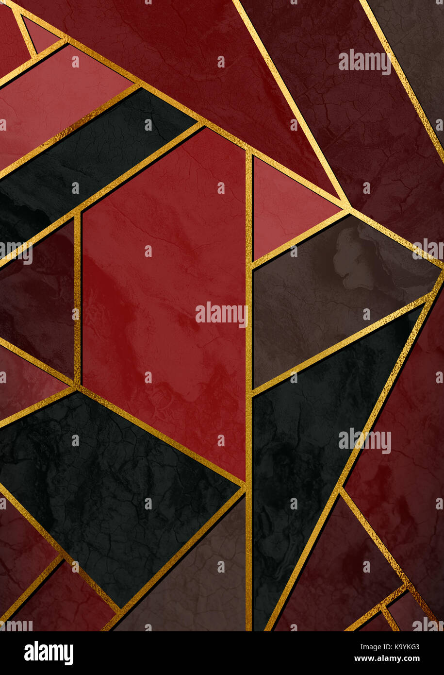 Modern and stylish abstract design poster with golden lines and red ...