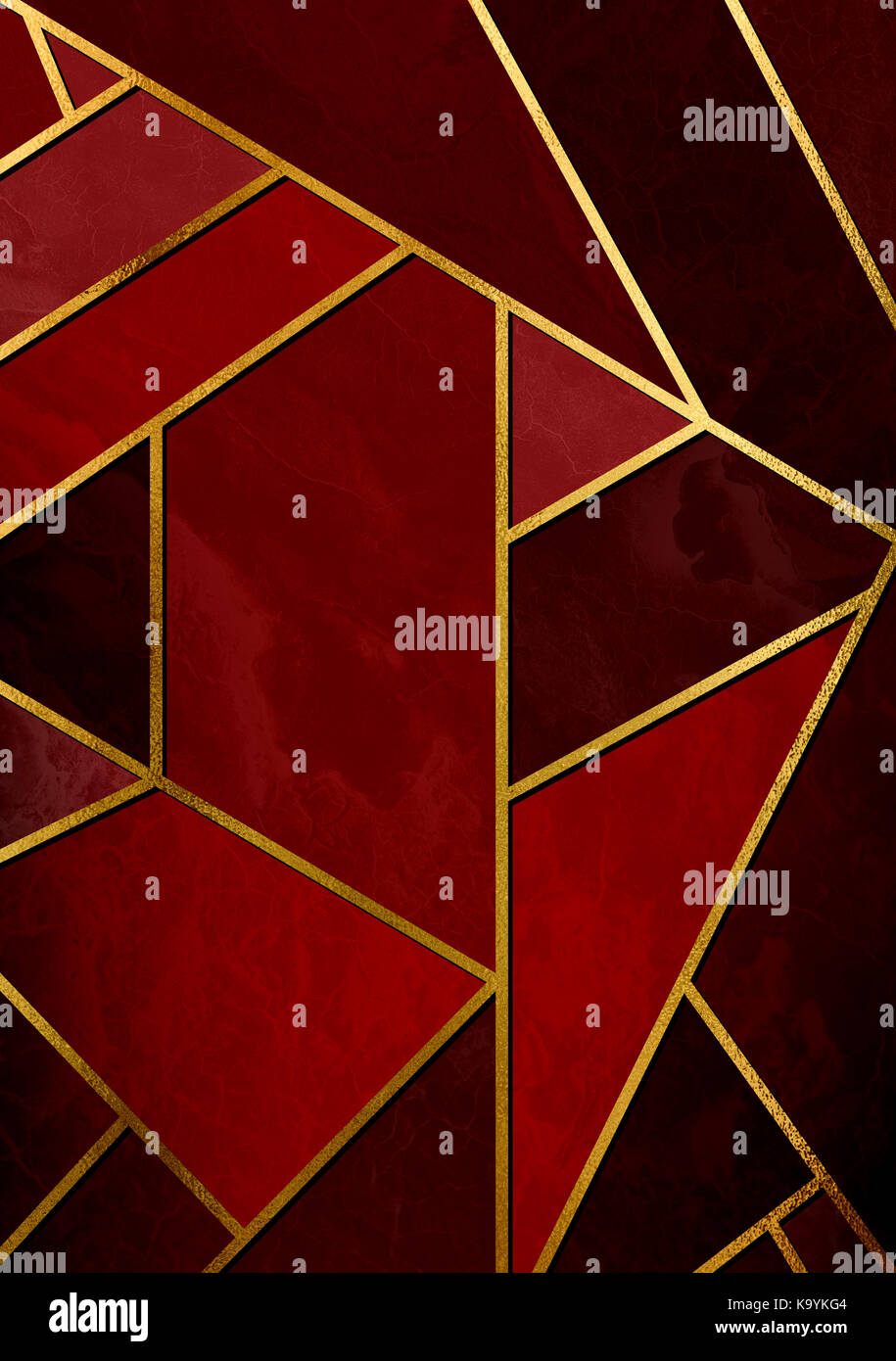 Modern and stylish abstract design poster with golden lines and red ...