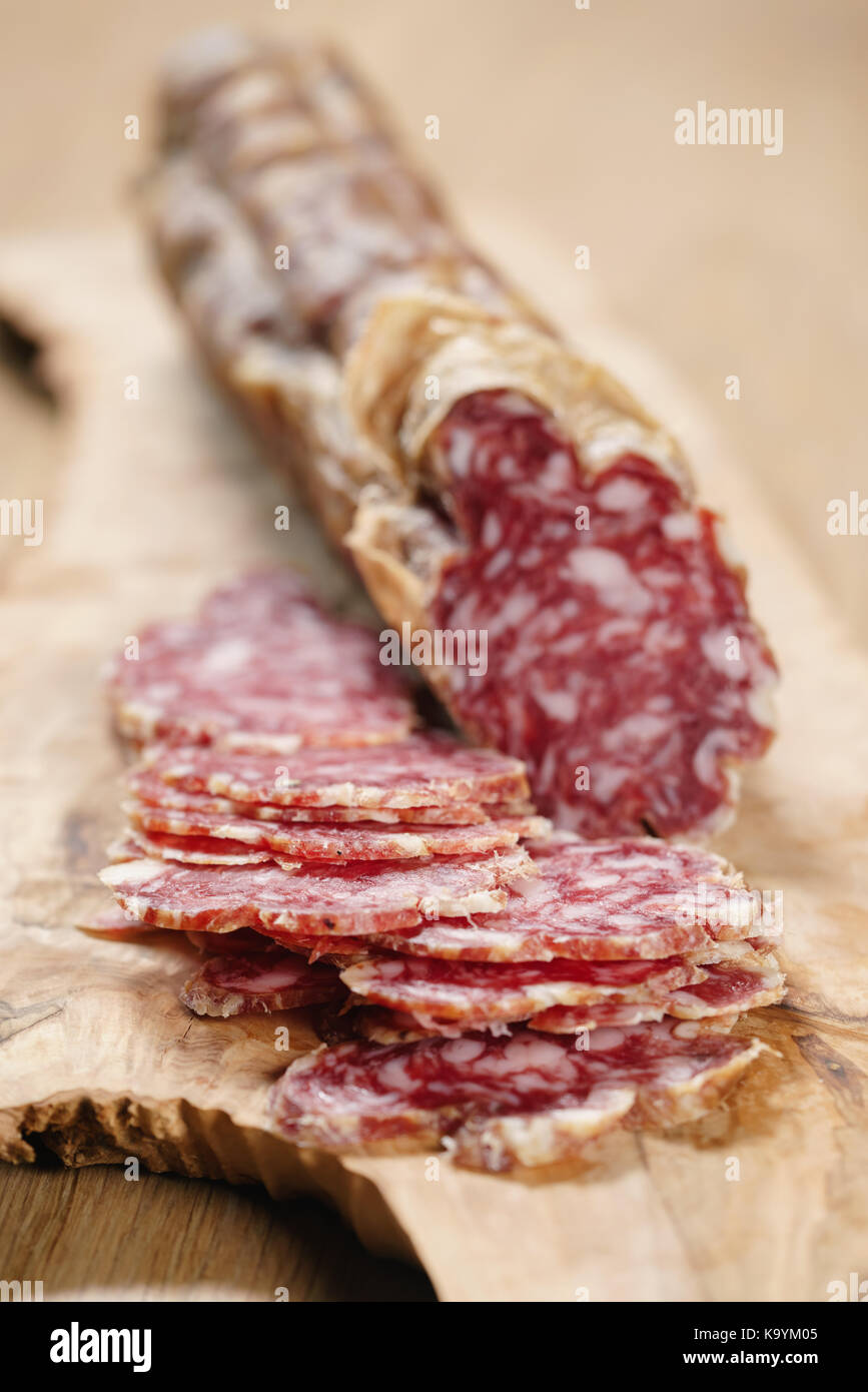 sliced italian salame close up shot, shallow focus Stock Photo - Alamy
