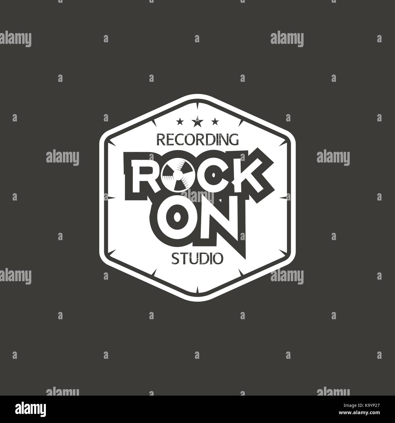 Rock on. Recording studio vector label, badge, emblem logo with musical ...