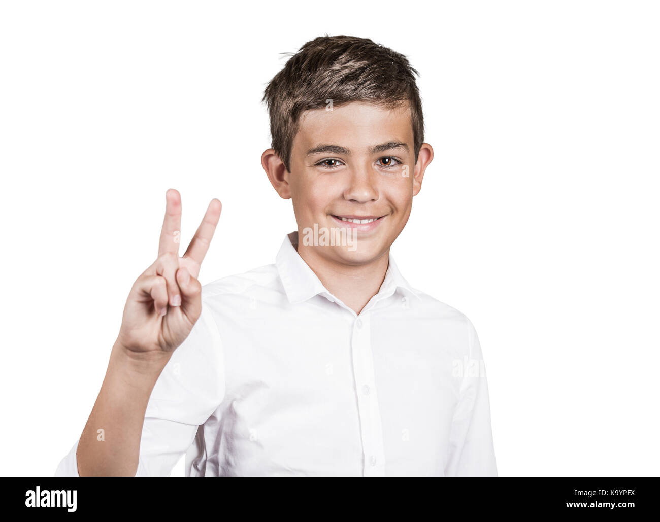 Boy giving v sign hi-res stock photography and images - Alamy
