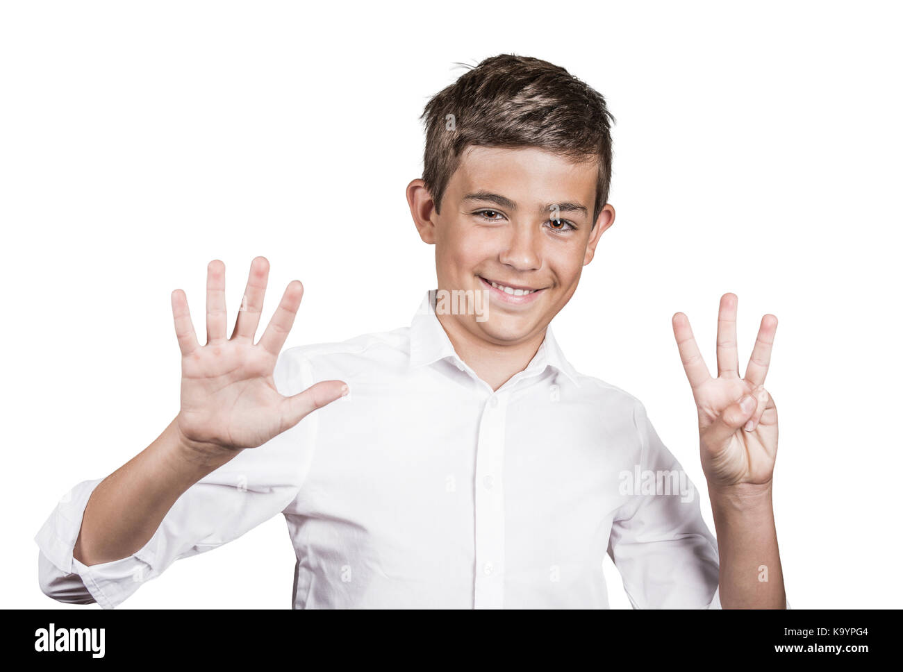 Closeup portrait excited, happy, successful young man showing eight ...
