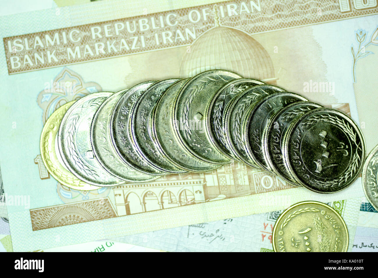 Close-up Iranian banknote and currency, Rials, Islamic Republic of Iran ...