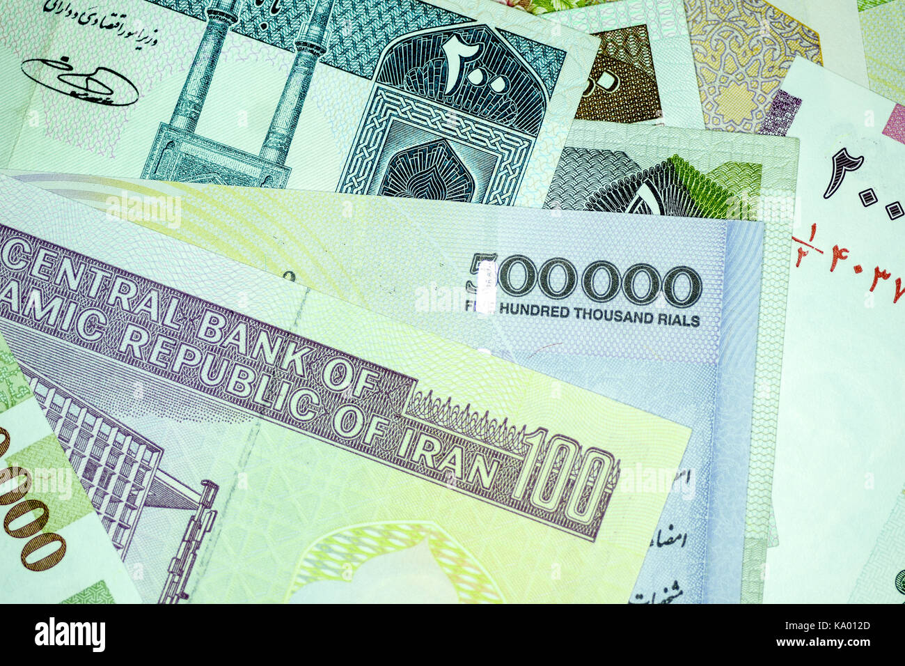 Close-up Iranian banknote and currency, Rials, Islamic Republic of Iran ...
