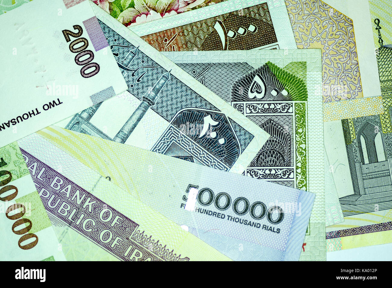 Close-up Iranian banknote and currency, Rials, Islamic Republic of Iran ...