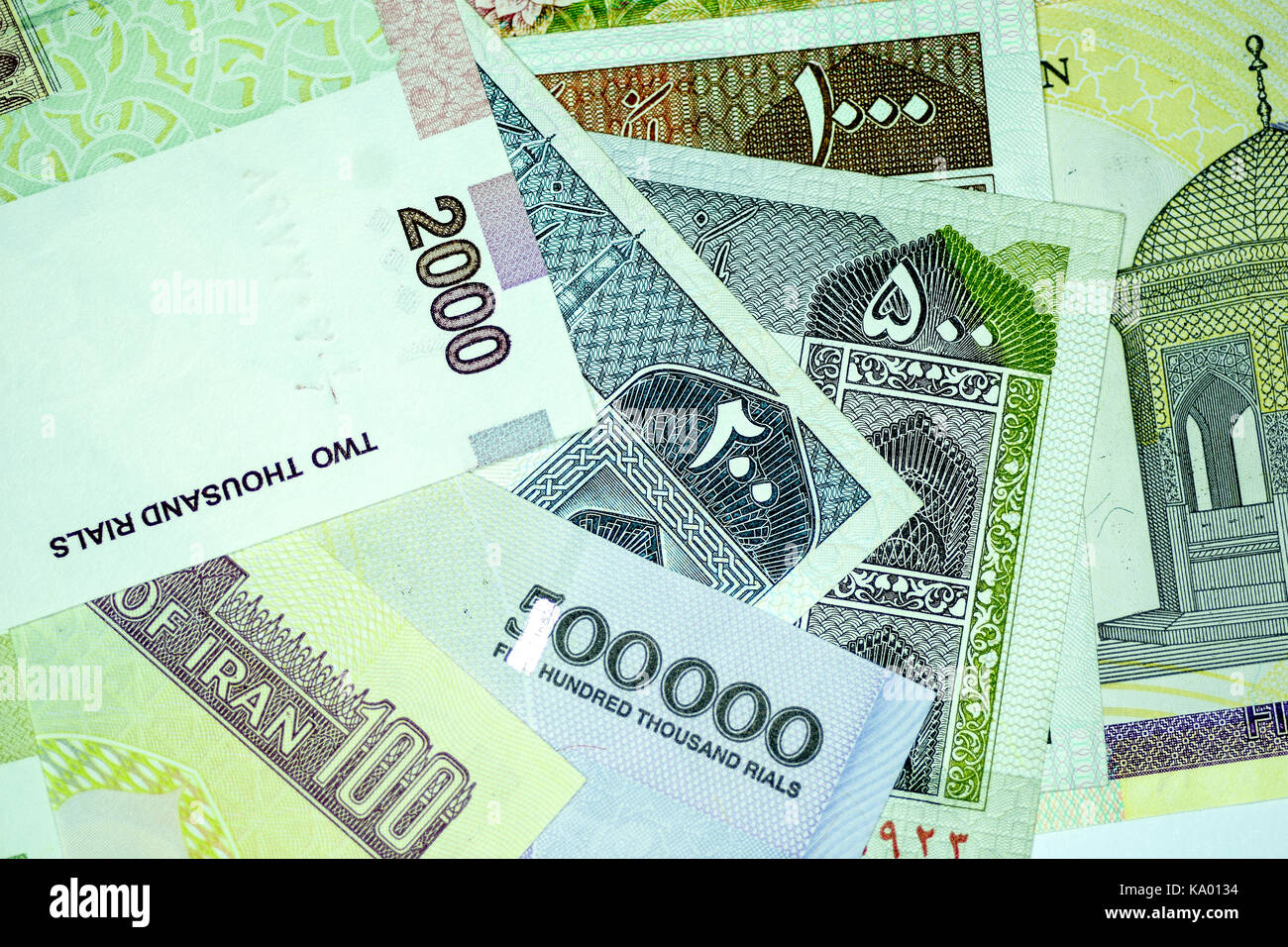 Close-up Iranian banknote and currency, Rials, Islamic Republic of Iran ...