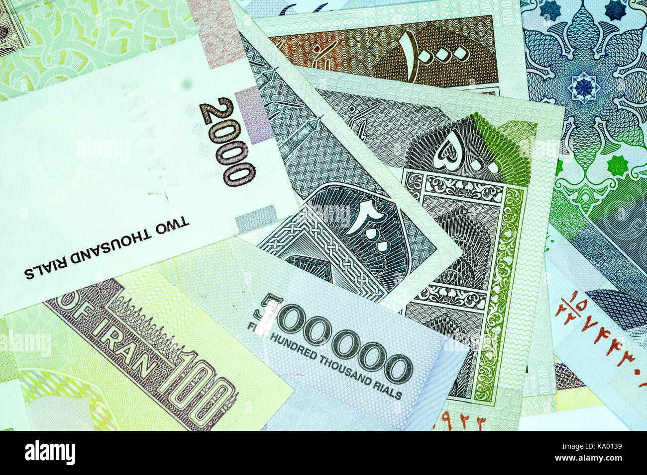Close-up Iranian banknote and currency, Rials, Islamic Republic of Iran ...