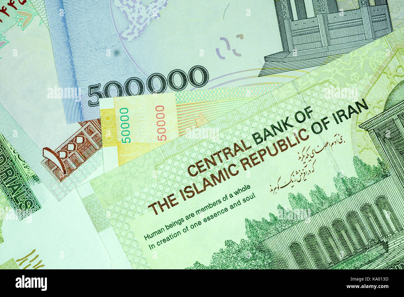 Close-up Iranian banknote and currency, Rials, Islamic Republic of Iran ...