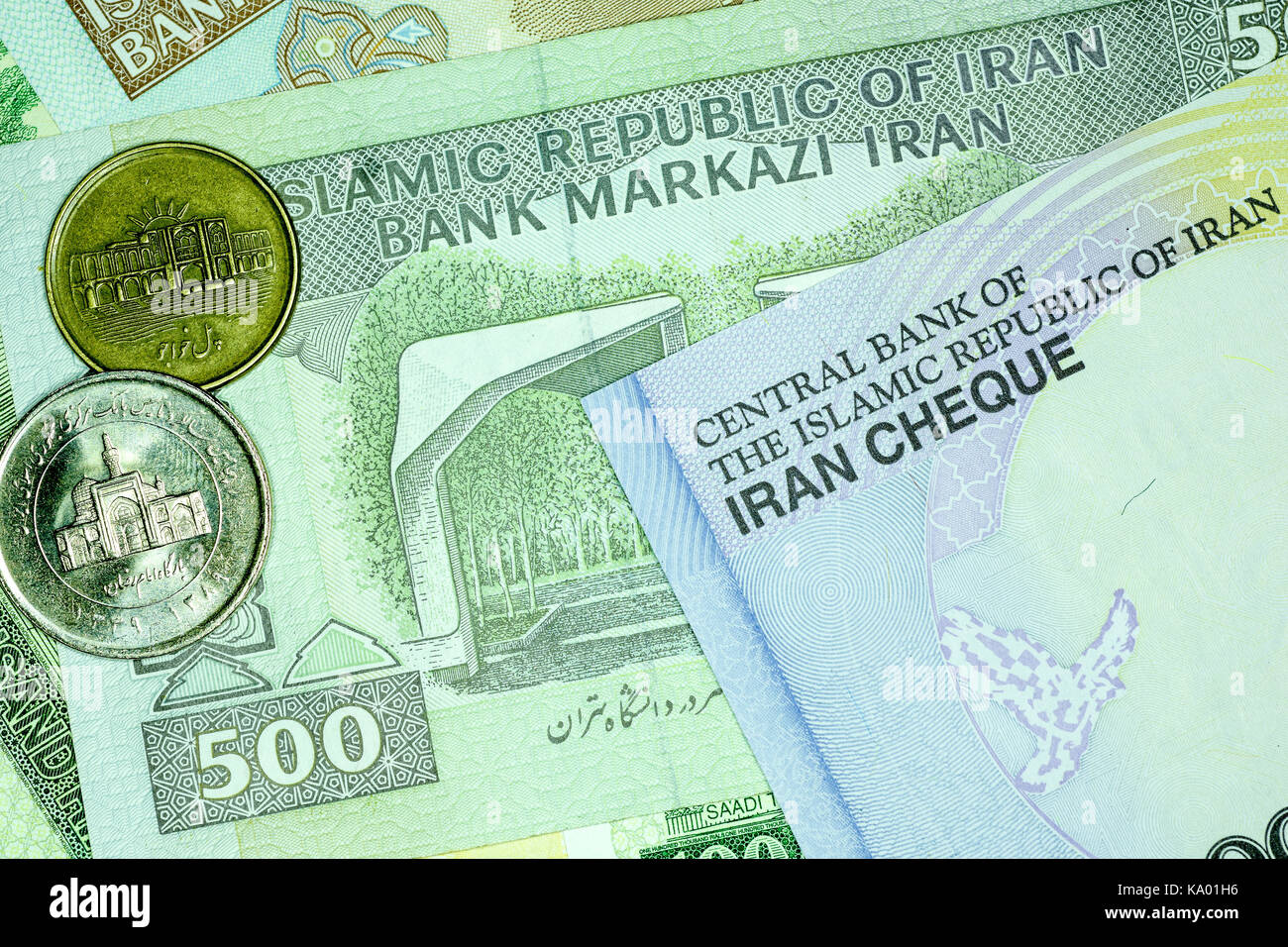 Close-up Iranian banknote and currency, Rials, Islamic Republic of Iran ...