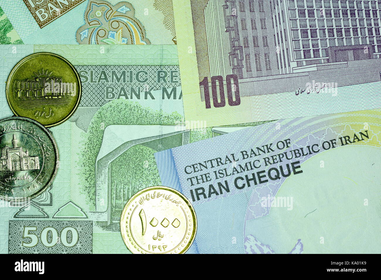 Close-up Iranian banknote and currency, Rials, Islamic Republic of Iran ...