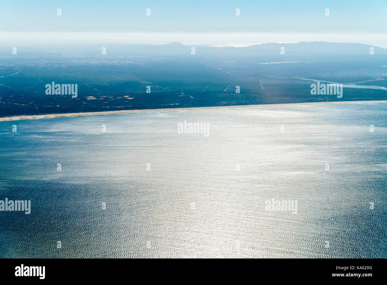 Portugal Coastline Aerial View From North Atlantic Ocean Stock Photo ...