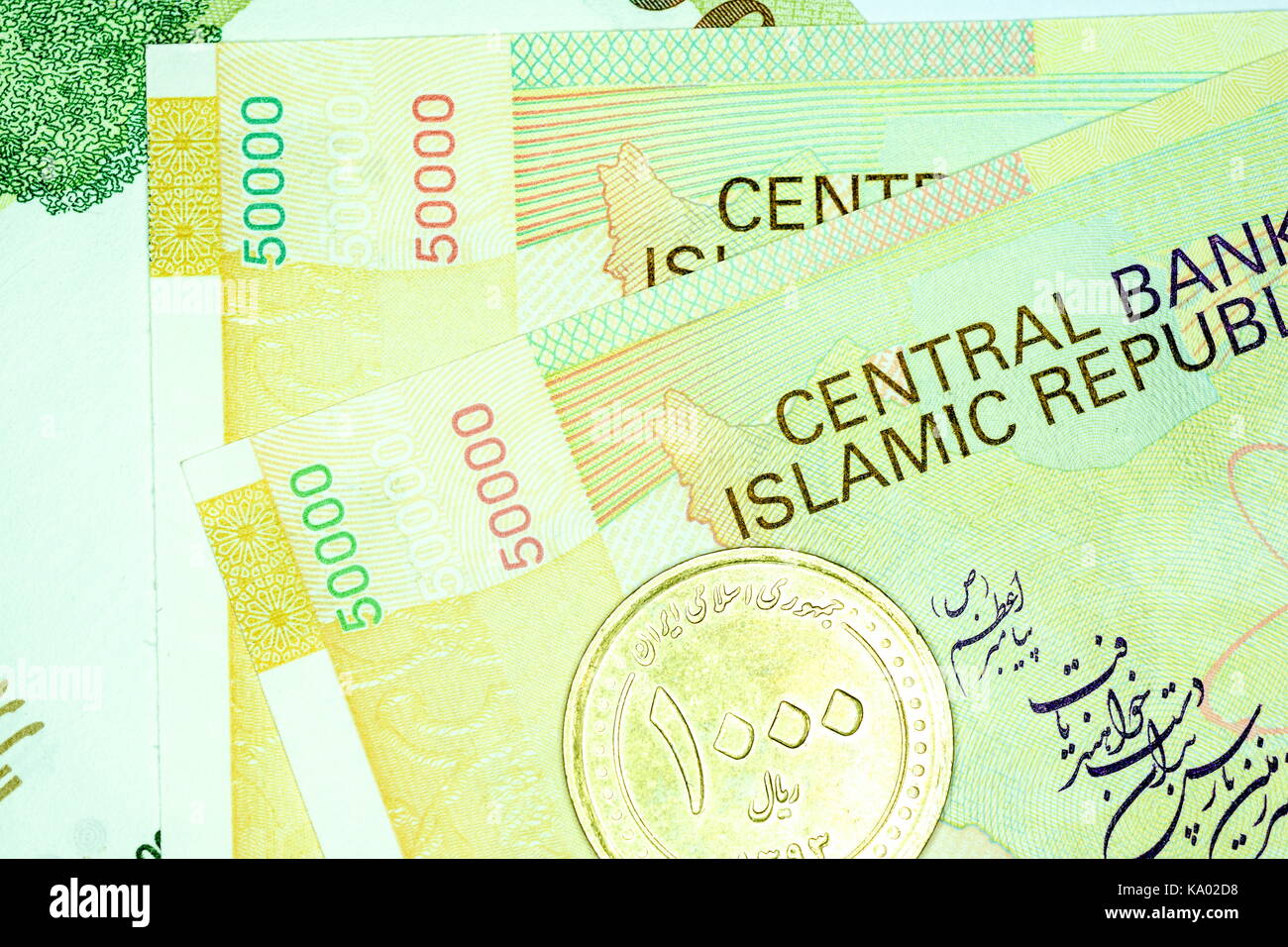 Close-up Iranian banknote and currency, Rials, Islamic Republic of Iran ...