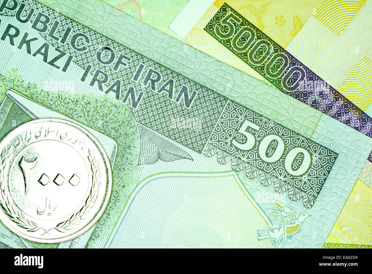 Close-up Iranian banknote and currency, Rials, Islamic Republic of Iran ...