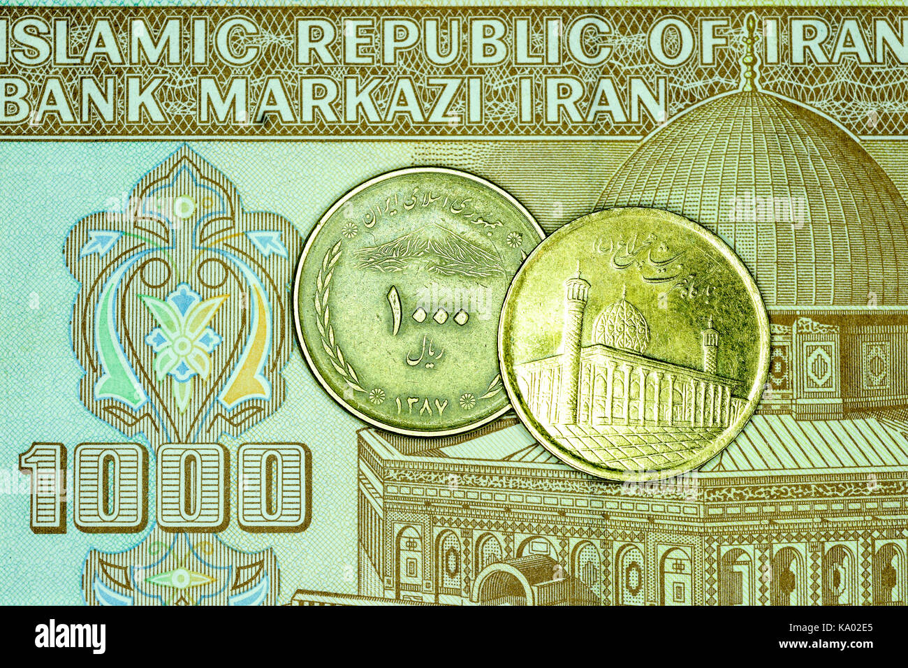 Close-up Iranian banknote and currency, Rials, Islamic Republic of Iran ...