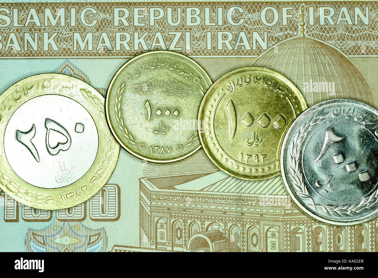 Close-up Iranian banknote and currency, Rials, Islamic Republic of Iran ...