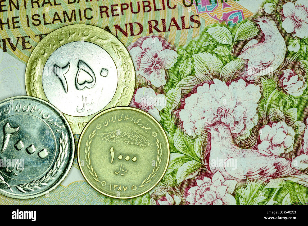 Close-up Iranian banknote and currency, Rials, Islamic Republic of Iran ...