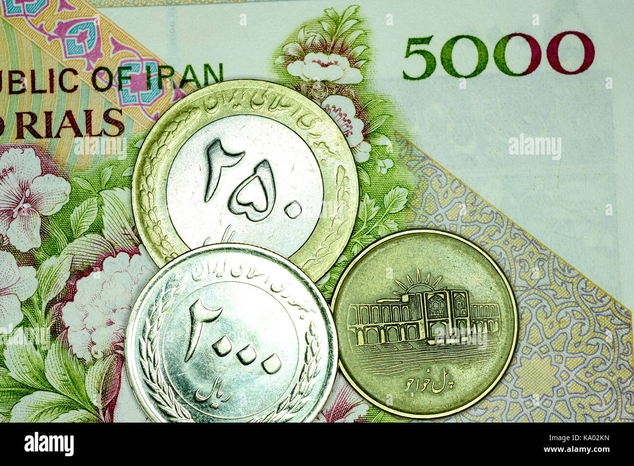 Close-up Iranian banknote and currency, Rials, Islamic Republic of Iran ...