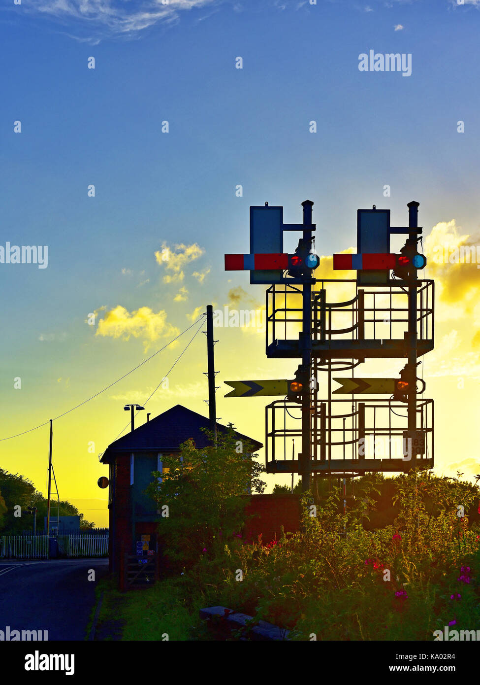 Blyth Cambois Northumberland railway signal box during a golden sunset ...