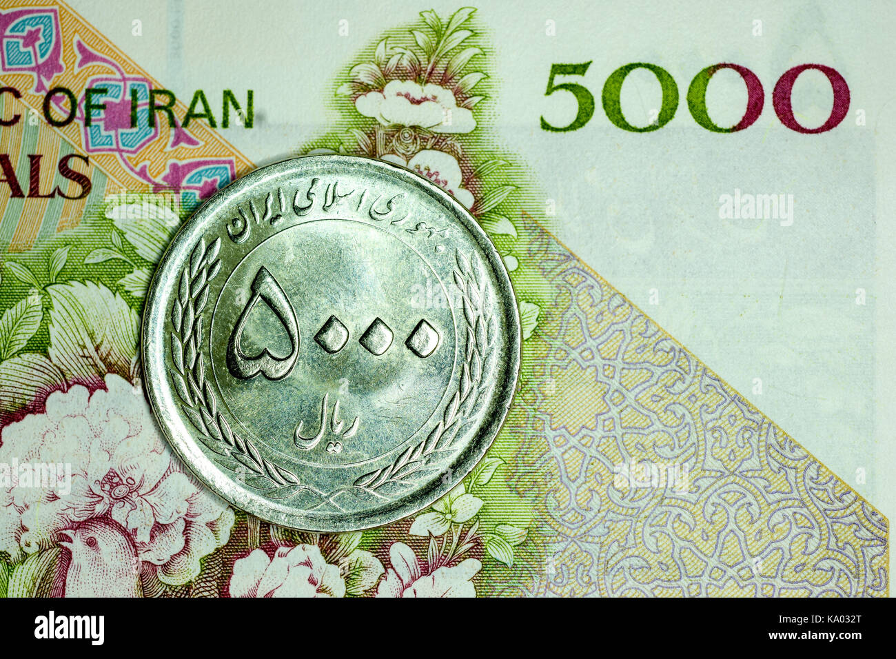 Close-up Iranian banknote and currency, Rials, Islamic Republic of Iran ...