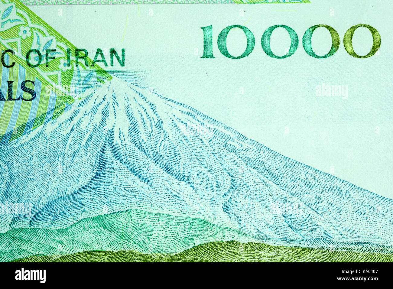 Close-up Iranian banknote and currency, Rials, Islamic Republic of Iran ...