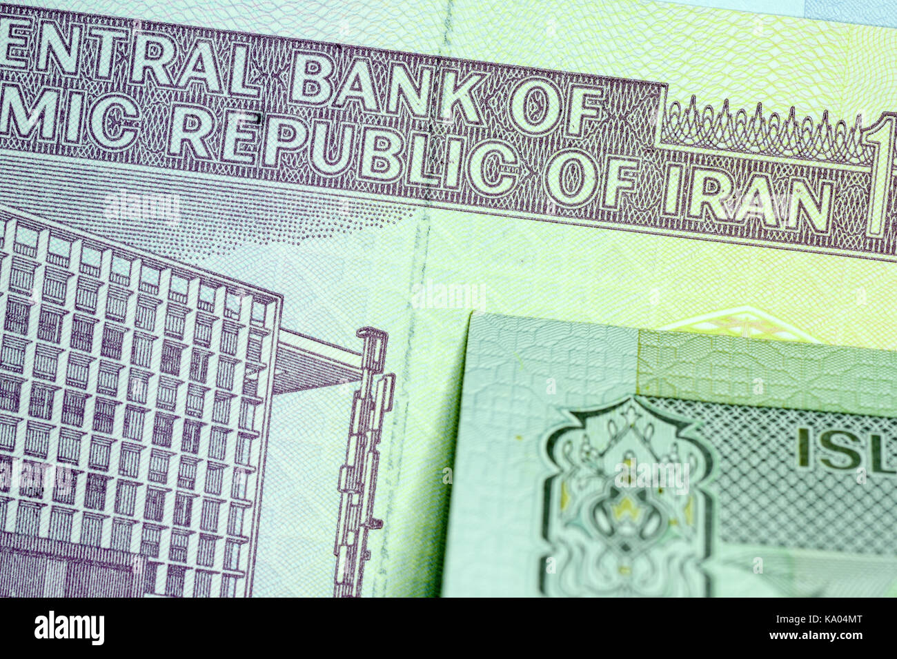Close-up Iranian banknote and currency, Rials, Islamic Republic of Iran ...