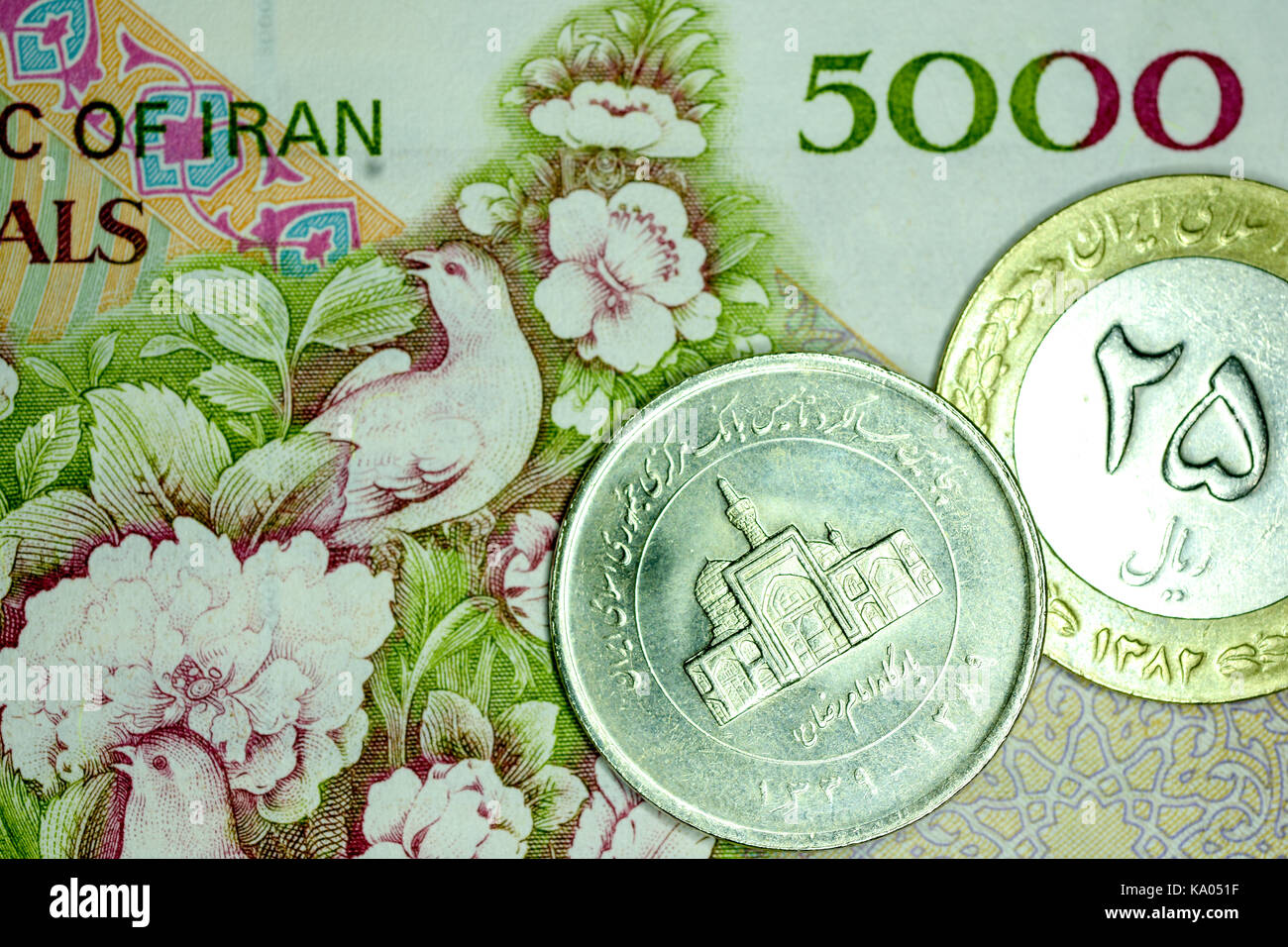 Close-up Iranian banknote and currency, Rials, Islamic Republic of Iran ...